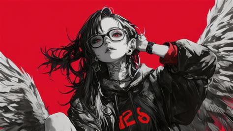 5085e Anime Girl Red Eyes With Glasses 4k Wallpaper 4k Hd