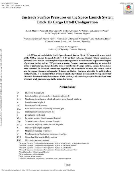 Pdf Unsteady Surface Pressures On The Space Launch System Liftoff Configuration