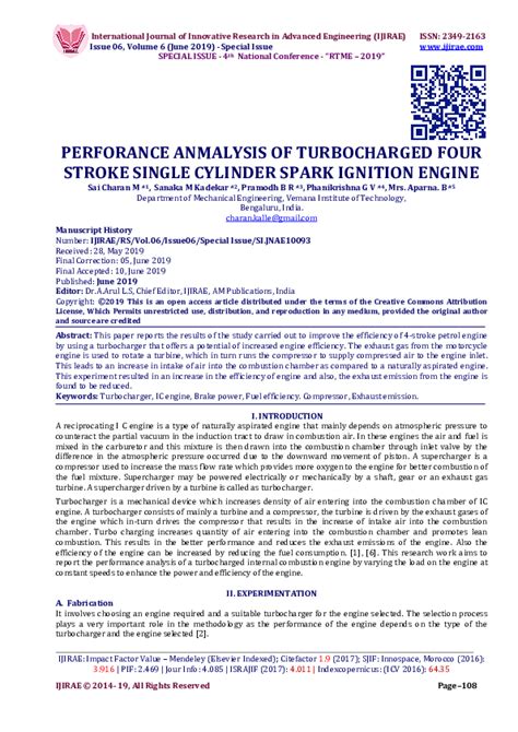 Pdf Perforance Anmalysis Of Turbocharged Four Stroke Single Cylinder Spark Ignition Engine