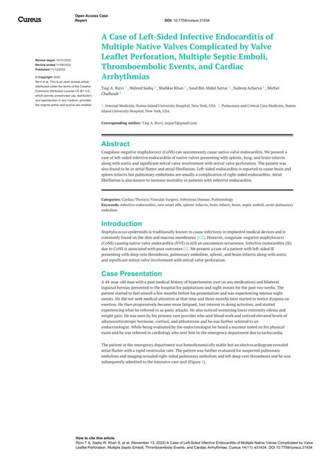 Pdf A Case Of Left Sided Infective Endocarditis Of Multiple Native Valves Complicated By Valve