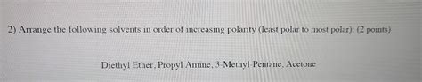 Solved 2 Arrange The Following Solvents In Order Of
