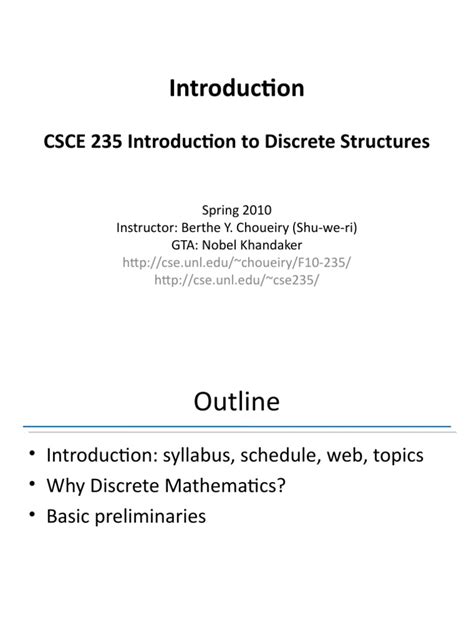 Csce 235 Introduction To Discrete Structures Spring 2010 Instructor