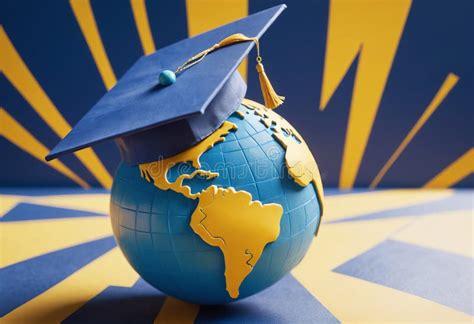 Graduation Cap With Globe In Digital Art Style For Education Day Stock