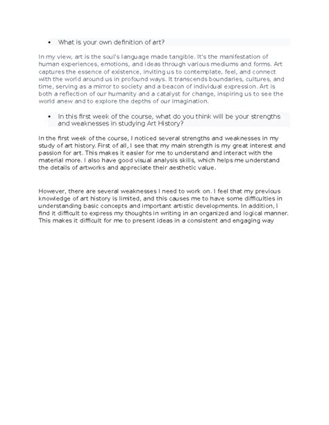 assignment unit 1 what is your own definition of art in my view art is the soul s language