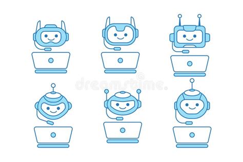 Virtual Assistant Or Chat Bot Icon With Laptop And Headset Icon Stock Vector Illustration Of