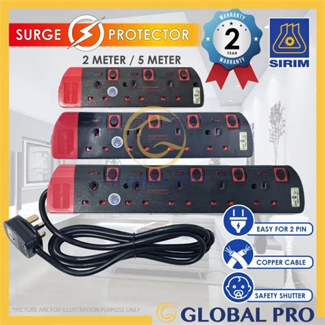 [sirim]black Series 3 4 5 Way Surge Protector Sleek Black Portable Extension Socket Trailing