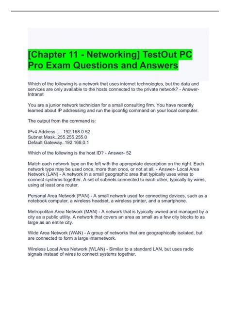 Chapter 11 Networking Testout Pc Pro Exam Questions And Answers 2024 Testout Networking