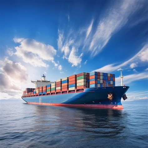 Premium Photo Container Ship In The Ocean With Blue Sky And Clouds Background Generated By Ai