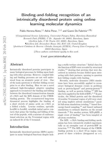 Pdf Binding And Folding Recognition Of An Intrinsically Disordered