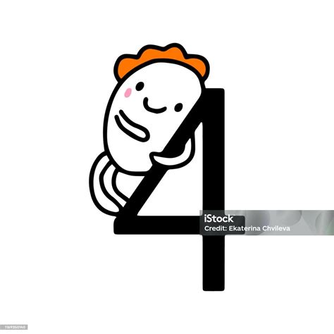 귀엽고 재미있는 다채로운 4 개의 숫자 캐릭터 흰색 배경에 고립 된 만화 벡터 일러스트레이션 여덟 웃는 만화 남자 캐릭터 생일