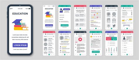Set Of Ui Ux Gui Screens Education App Flat Design Template For Mobile Apps Responsive