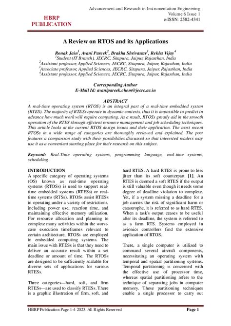 Pdf A Review On Rtos And Its Applications