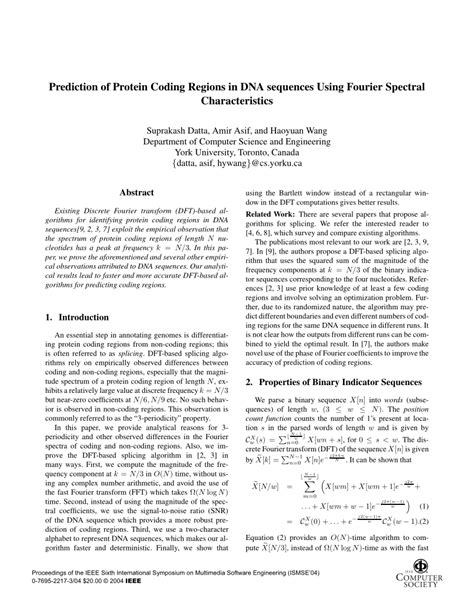 Pdf Prediction Of Protein Coding Regions In Dna Sequences Using Fourier Spectral Characteristics