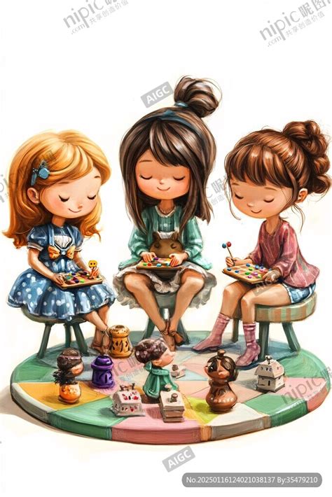 ai创作图彩绘玩耍的女孩插画 下棋美人 卡通女孩趣味素材 q版卡通姐妹 小女孩插画小场景 聪慧的小女孩插画 悠闲的小姑娘插画 小女孩儿插 q版