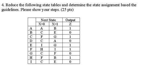 solved 4 reduce the following state tables and determine