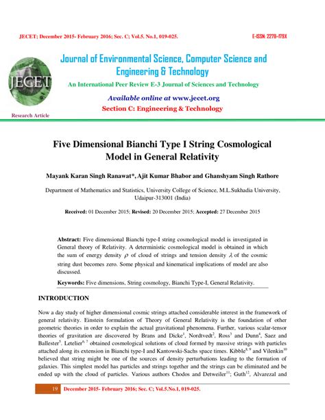 Pdf Five Dimensional Bianchi Type I String Cosmological Model In
