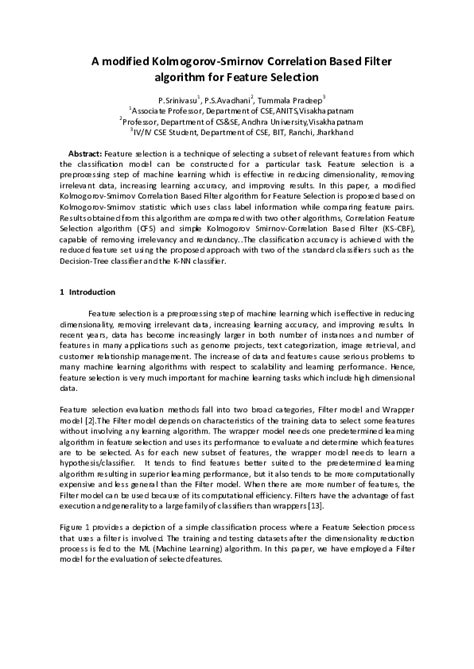 Pdf A Modified Kolmogorov Smirnov Correlation Based Filter Algorithm For Feature Selection