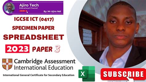 Igcse Ict 0417 0983 Paper 3 Spreadsheet Specimen Paper 2023 Youtube