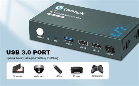 Steetek Usb 3 0 Kvm Switch Displayport 4k 60hz 2 Port Kvm Displayport 2 In 1 Out Kvm Switch 2