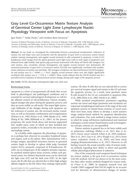 Pdf Gray Level Co Occurrence Matrix Texture Analysis Of Germinal Center Light Zone Lymphocyte
