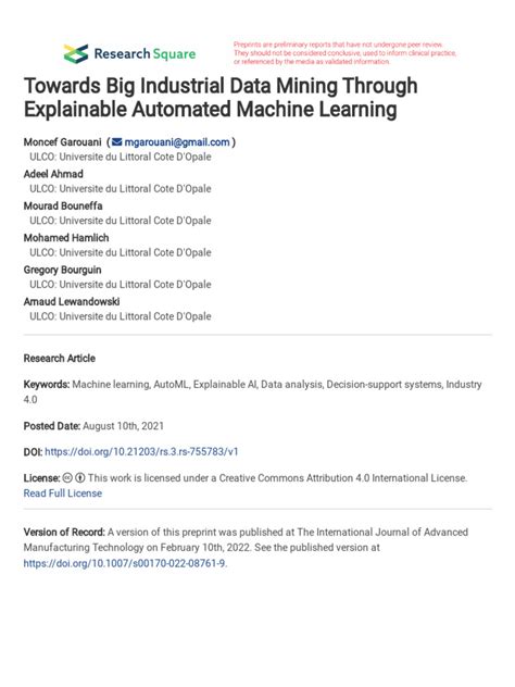 Towards Big Industrial Data Mining Through Explainable Automated