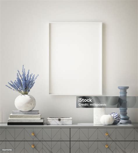 현대 인테리어 배경 스 칸디 나 비아 스타일 3 차원 렌더링에 포스터 프레임을 모의 0명에 대한 스톡 사진 및 기타 이미지 0명 3차원 형태 가구 Istock