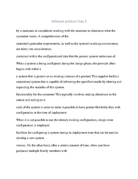 Software Product Lines 5 A Comprehension Of The Customers Particular Requirements As Well As