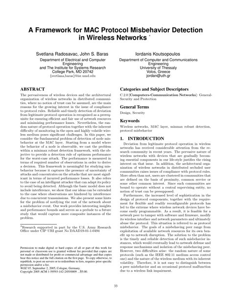 Pdf A Framework For Mac Protocol Misbehavior Detection In Wireless Networks