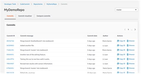 でコミットの詳細を表示する Aws Codecommit Aws Codecommit