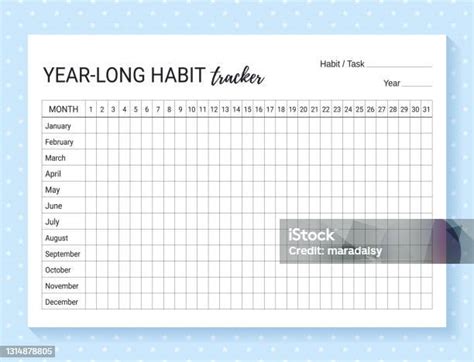 1 년 동안 습관 템플릿 년 습관 일기 레이아웃 벡터 그림입니다 추적자에 대한 스톡 벡터 아트 및 기타 이미지 추적자 일과 A4 용지 Istock