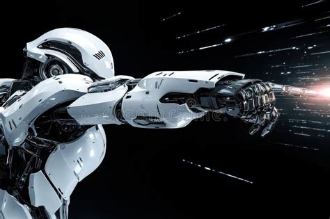 Sleek Futuristic Robot With Metallic Finish In Dynamic Pose Stock Image Image Of Sculptural