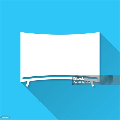 커브드 Tv 파란색 배경에 아이콘 긴 그림자가 있는 평면 디자인 169에 대한 스톡 벡터 아트 및 기타 이미지 169 3차원 형태 4k해상도 Istock