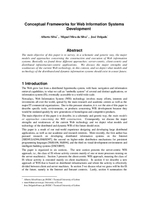 Pdf Conceptual Frameworks For Web Information Systems Development