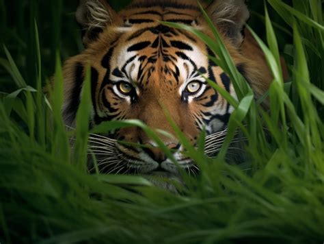 Premium Photo Tiger Hiding In Tall Grass