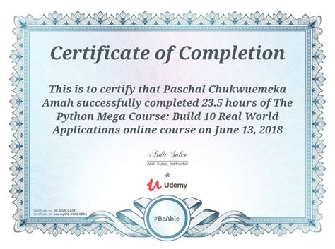 Paschal Chukwuemeka Amah On Linkedin Completion Certificate For The Python Mega Course Build