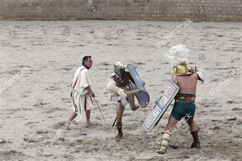 Provocator Versus Murmillo Gladiator Fight Exhibition Editorial Stock
