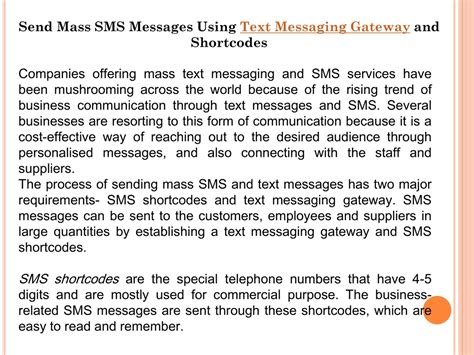 Ppt Send Mass Sms Messages Using Text Messaging Gateway And Shor
