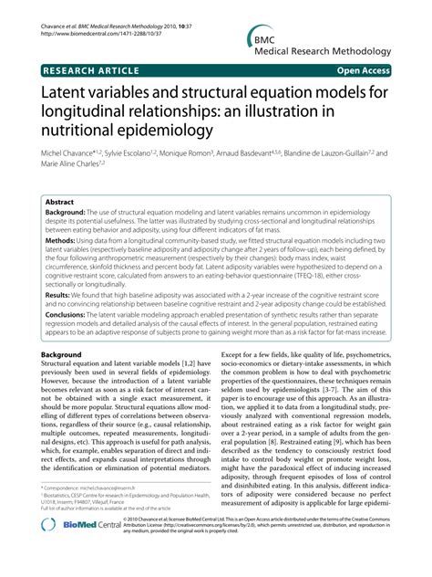 Pdf Latent Variables And Structural Equation Models For Longitudinal