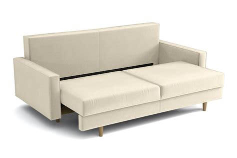 Kanapa Rozkładana Trzyosobowa Derban Z Pojemnikiem Beżowa Welur Hydrofobowy Selsey