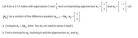 Solved Let A Be A 2×2 Matrix With Eigenvalues 3 And 31 And