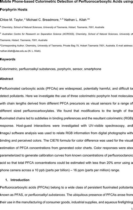 Mobile Phone Based Colorimetric Detection Of Perfluorocarboxylic Acids Using Porphyrin Hosts