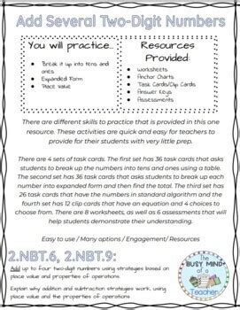 Nd Grade Adding Several Two Digit Numbers NBT TpT