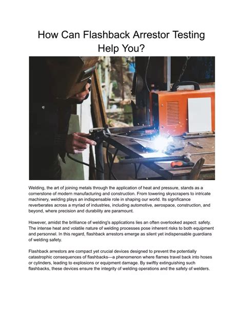 Ppt How Can Flashback Arrestor Testing Help You Powerpoint