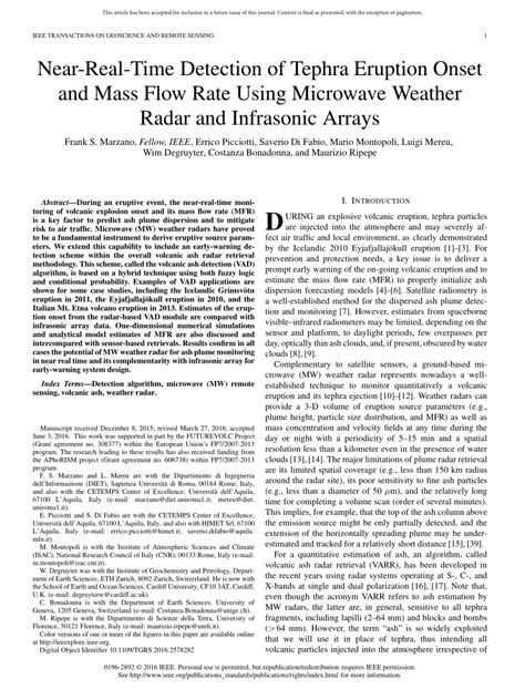 Pdf Near Real Time Detection Of Tephra Eruption Onset And Mass Flow