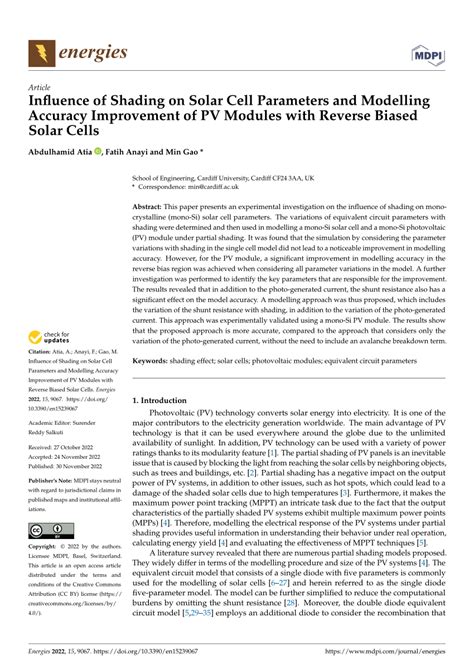 Pdf Influence Of Shading On Solar Cell Parameters And Modelling