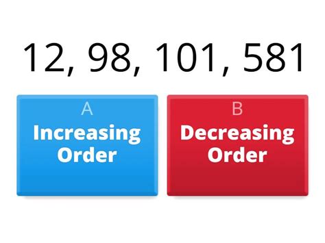 increasing and decreasing order of numbers quiz