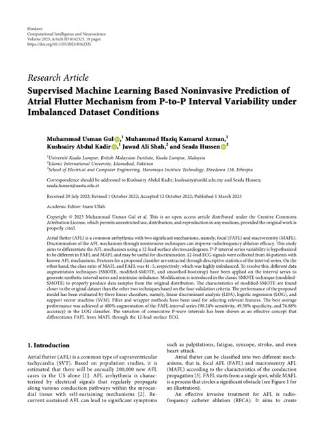 Pdf Supervised Machine Learning Based Noninvasive Prediction Of