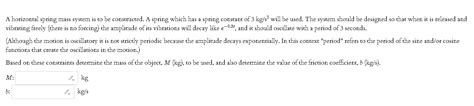 Solved A Horizontal Spring Mass System Is To Be Constructed