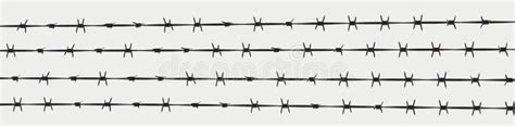 Barbed Wire Isolated On White Steel Metal Fence Four Line Wire Stock