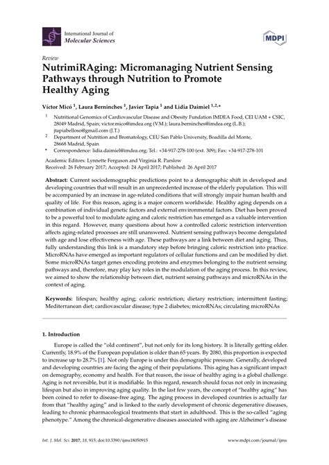 Pdf Nutrimiraging Micromanaging Nutrient Sensing Pathways Through Nutrition To Promote